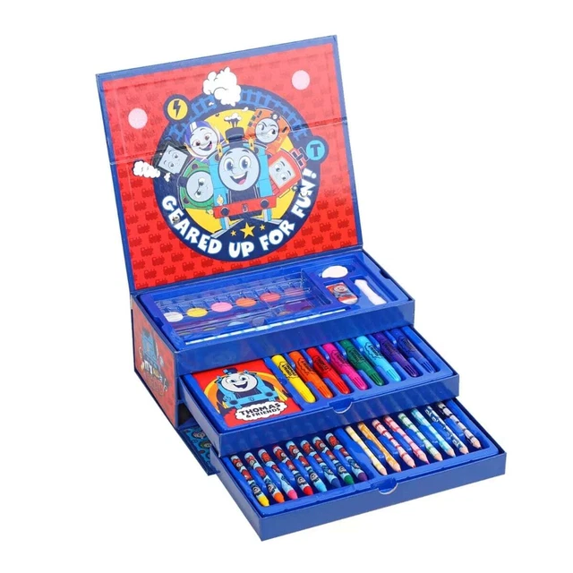THOMAS FRIENDS COLOURING Set Kids 52 Piece Art Crafts Stationery Tool Box Case £13.95 - PicClick UK