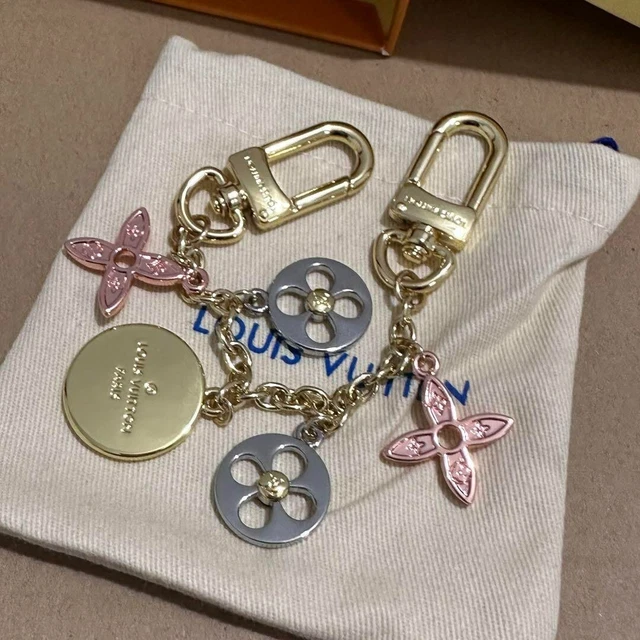 LOUIS VUITTON MONOGRAM Pink Gold Flower Key Chain Keyring Keychain Bag ...