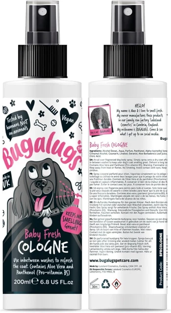 BUGALUGS DOG COLOGNE Baby Powder fragrance vegan dog perfume spray dog ...
