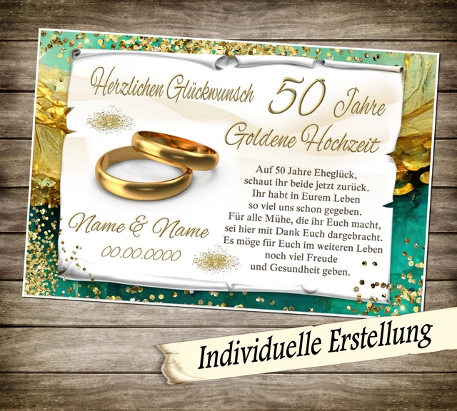 URKUNDE - GOLDENE Hochzeit 50 Jahre INDIVIDUELL Namen & Datum A4 Geschenk Idee EUR 4,99 ...
