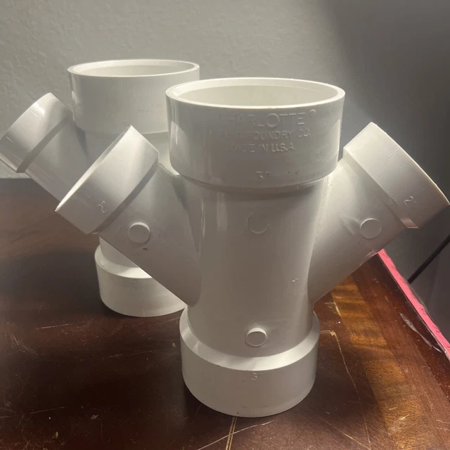 CHARLOTTE PIPE 3X3X2X2 DWV Double Wye Reducing Fitting PVC White (Qty 2 ...