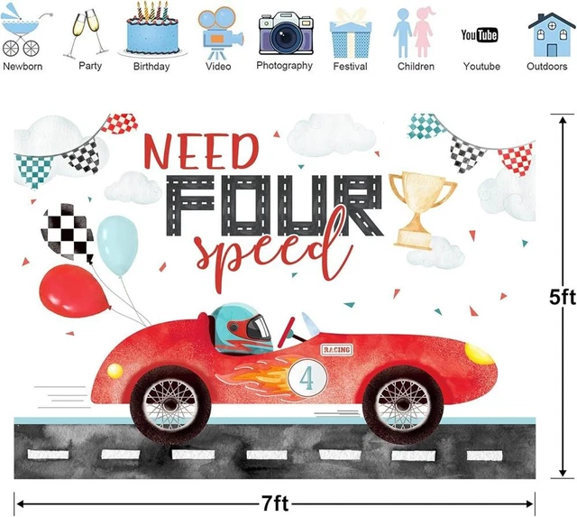 NEED 4 SPEED Birthday Backdrop 7Wx5H Feet Watercolor Red Racing Car ...