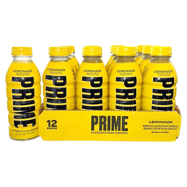 YELLOW PRIME HYDRATION Lemonade 12 Pack By Logan Paul x KSI 16.9oz ...