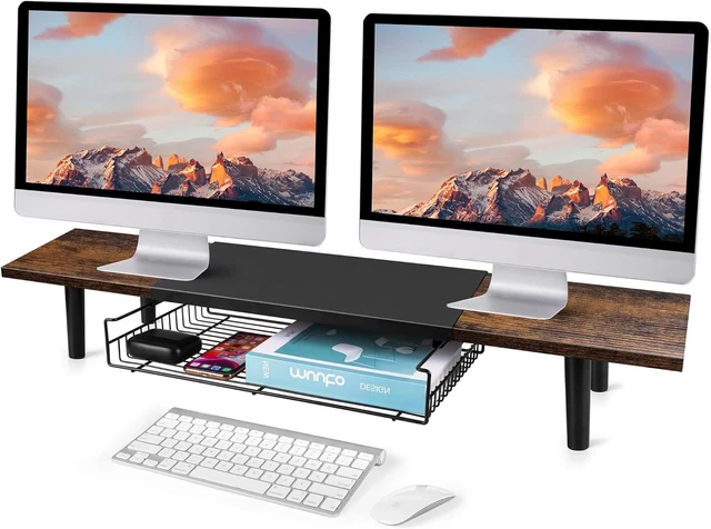 DUAL MONITOR STAND for 2 Monitors Large TV Riser Adjustable Length Desk ...