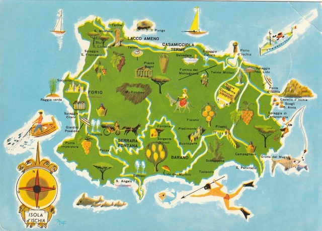 AK MAP, LANDKARTE, Umgebungskarte **ISOLA D` ISCHIA** V EUR 1,00 ...