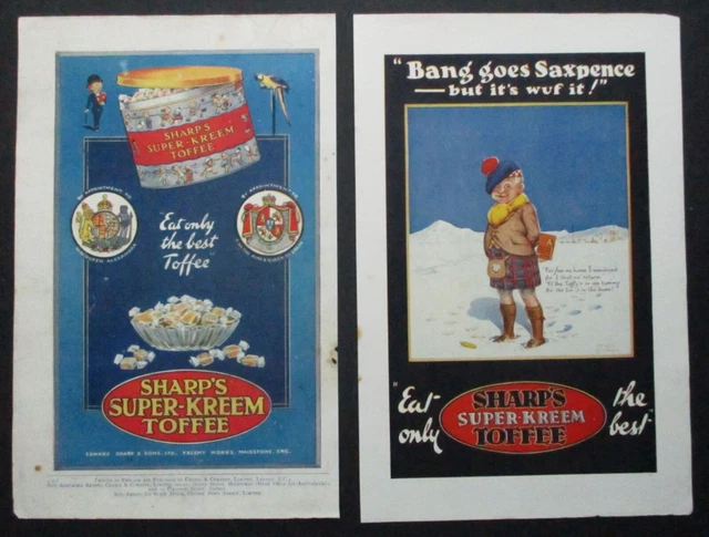 2 VINTAGE 1920'S MAGAZINE COLOUR ADVERTS SHARP'S SUPER KREEM TOFFEE £4. ...