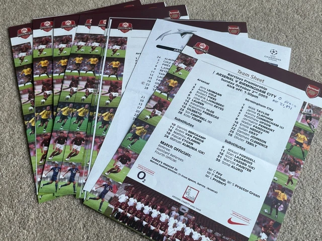 19 2005/2006 ARSENAL FC Team Sheet items, Premiership & Champions ...