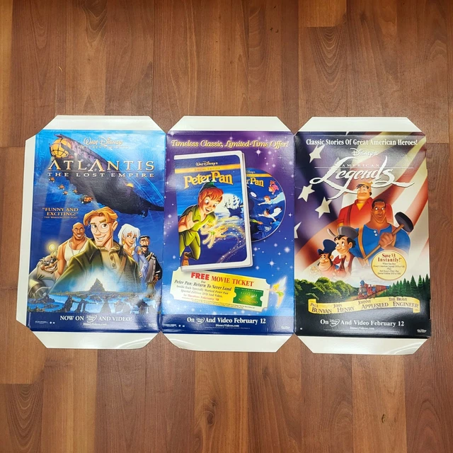 DISNEY MASTERPIECE VHS Cardboard Display Atlantis PETER PAN American ...