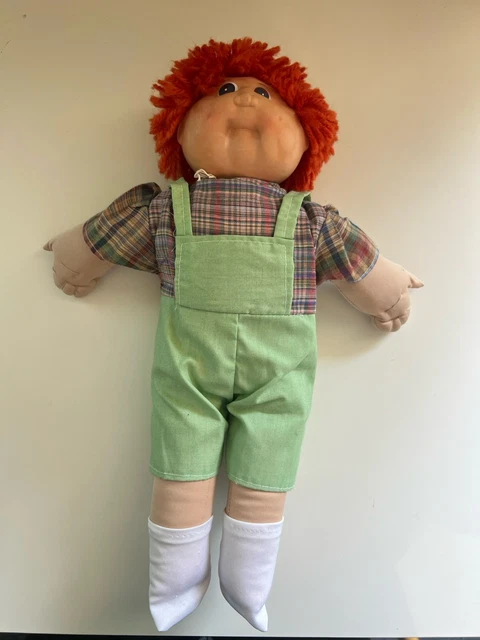 VTG LIKE CABBAGE Patch Kids 8" Doll Soft Body Overalls Yarn Hair Green ...