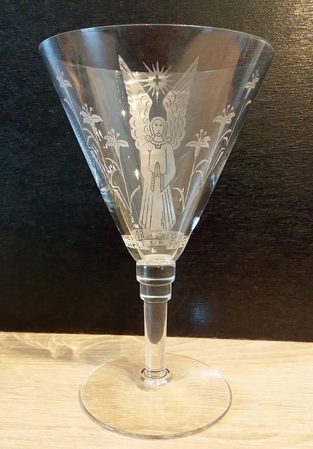 ANCIEN VERRE SOUVENIR - 1ère communion en cristal - Art déco - Hauteur 16 cm TBE EUR 12,00 ...