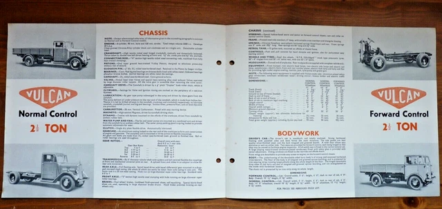 VULCAN 2½ TON TRUCK CHASSIS Brochure/ Specification & Quotation Sheet ...