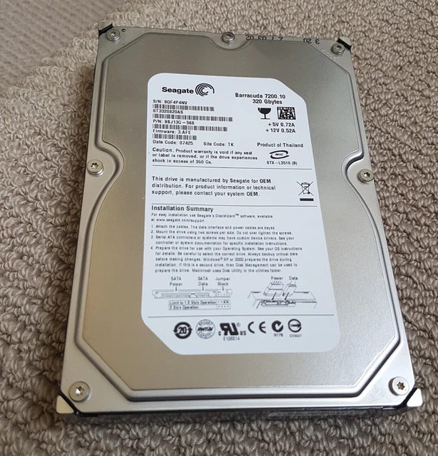 SEAGATE BARRACUDA 320GB SATA HDD Desktop 3.5" Hard Disk drive. Tested ...