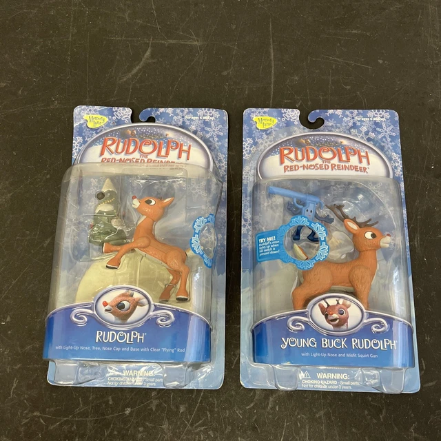 RUDOLPH THE RED-NOSED Reindeer Light Up Nose Cap Tree Base & Young Buck ...
