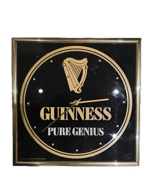 VINTAGE 90S GUINNESS Pure Genius Square Clock Mancave Homebar Pub Retro ...