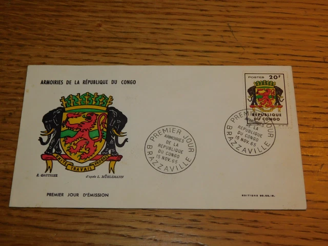 1965 ENVELOPPE TIMBRE CONGO armoirie embleme blason BRAZZAVILLE ...