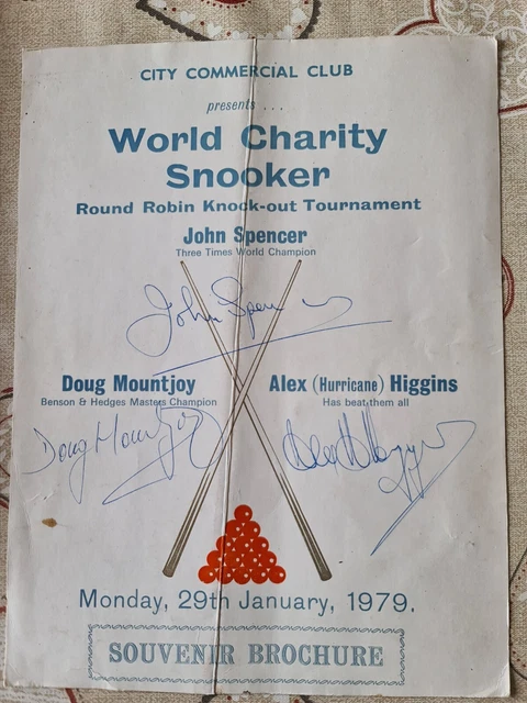 SNOOKER PROGRAMME SIGNED Alex Higgins, John Spencer, Doug Mountjoy £76. ...