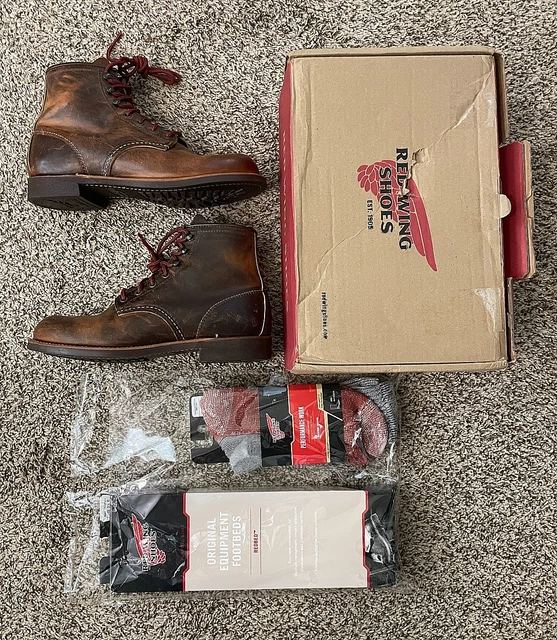 RED WING #3343 Blacksmith 7.5 Men's 6-Inch Boot in Copper w Insoles and ...