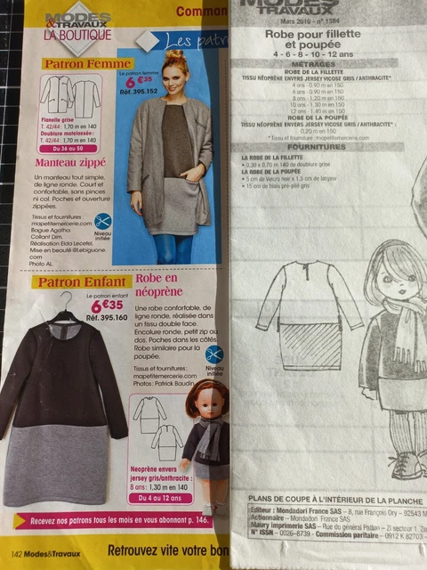 PATRON POUR POUPÉE modes et travaux mars 2016 EUR 3,50 - PicClick FR