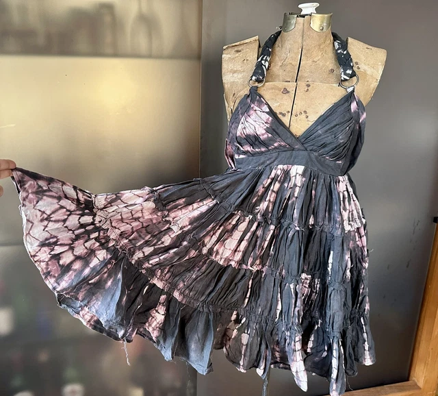 ALL SAINTS BLACK,BROWN,PINK tye dye/tie dye voil cotton halter tiered ...