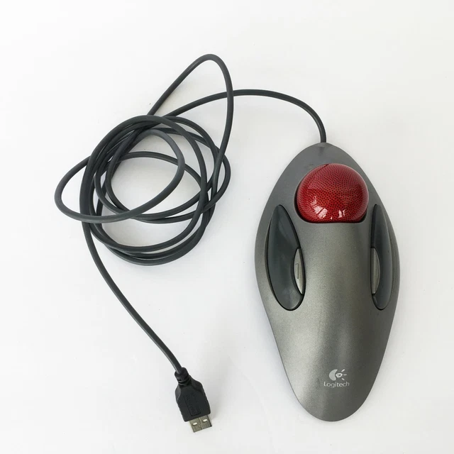 LOGITECH TRACKMAN MARBLE Trackball Computer Mouse Gray USB T-BC21 Red ...