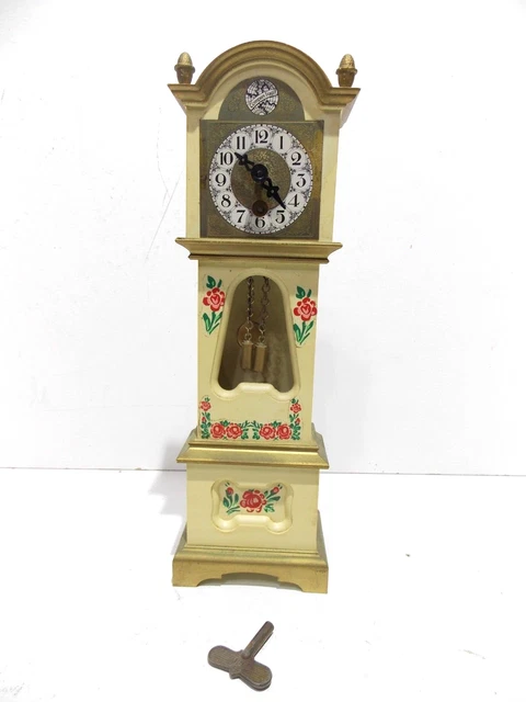 VINTAGE PLASTIC WIND up miniature grandfather clock Tempus Fugit West ...