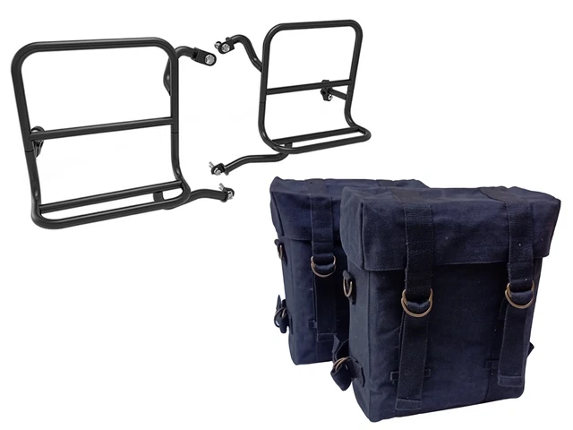 ROYAL ENFIELD CLASSIC 350 500 Black Color Military Saddle-Bag & Fitting ...