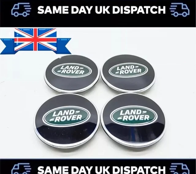 LAND ROVER WHEEL Centre Cap - Black With Green badge and Chrome Outline ...