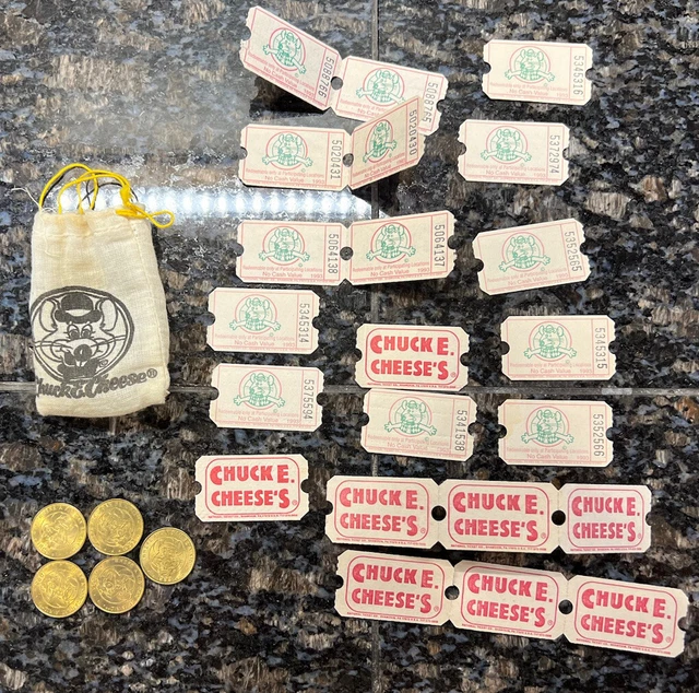 CHUCK E CHEESE TOKENS AND TICKETS LOT FROM 1993 With Carrying Pouch ...