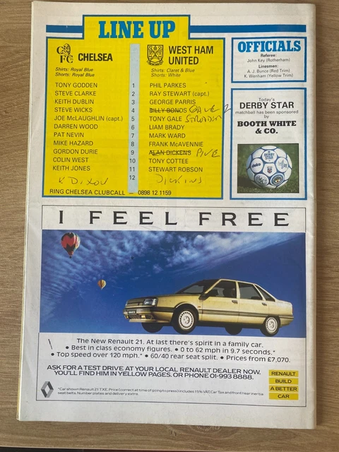 CHELSEA V WEST Ham Utd football programme 21st March 1987 £1.17 ...