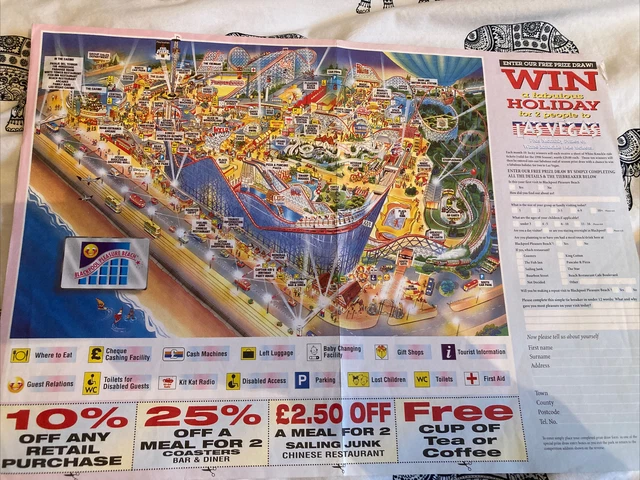1998 BLACKPOOL PLEASURE Beach Park Map A3 Size Valhalla !! EUR 23,20 ...