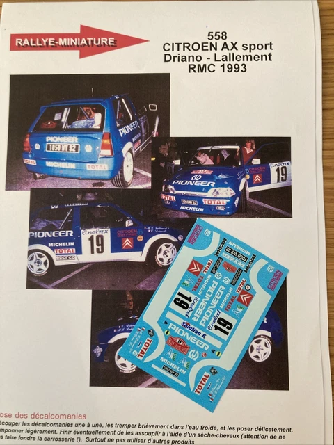 DECALS 1/43 CITROEN Ax Driano Rallye Monte Carlo 1993 Wrc Rally ...