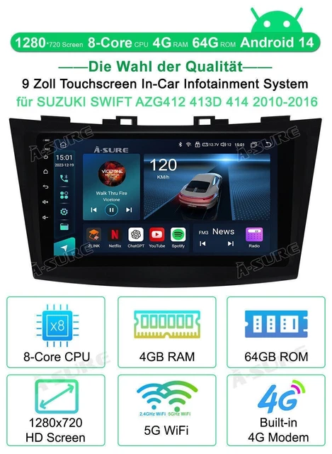 4+64GB ANDROID 14 Autoradio Wireless CarPlay GPS Navi für Suzuki Swift 2010-2016 EUR 149,99 ...