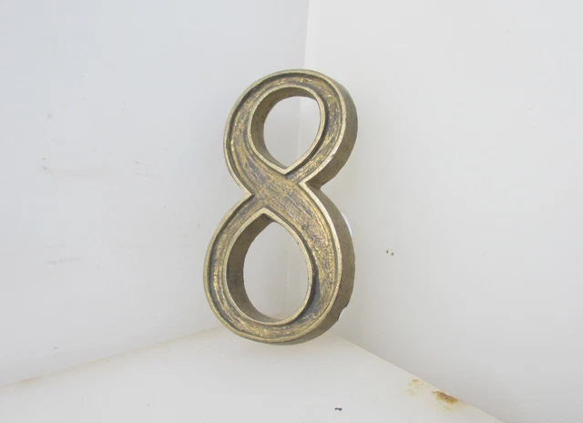 VICTORIAN BRASS HOUSE Number Sign "8" Eight Old Antiques Plate Plaque 2 ...