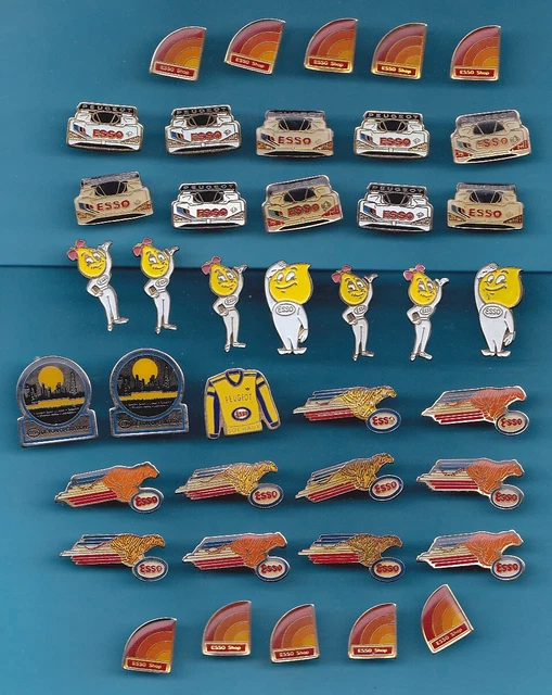 RARE LOT DE 40 Pin's Petrole Oil Esso Exxon Logo Goutte Huile Tigre ...