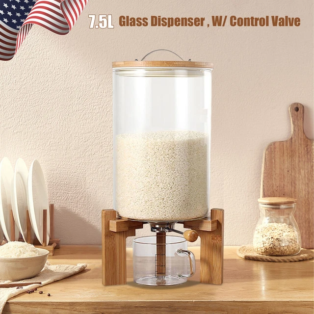 GRAIN STORAGE TANK 7.5L Dispenser Glass Rice Cereal Bean Oatmeal Flour ...