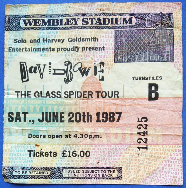 DAVID BOWIE RARE Concert Ticket Live At Wembley Stadium 1987 Glass ...