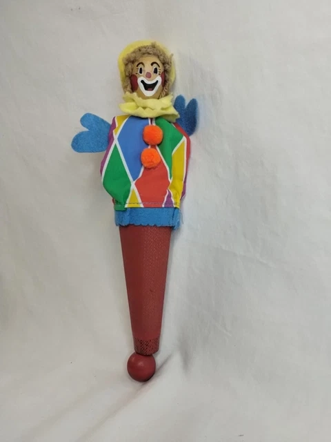 VTG 60S 70S 12” Peek A Boo Pop Up Clown On Wooden Stick In Cone Puppet ...