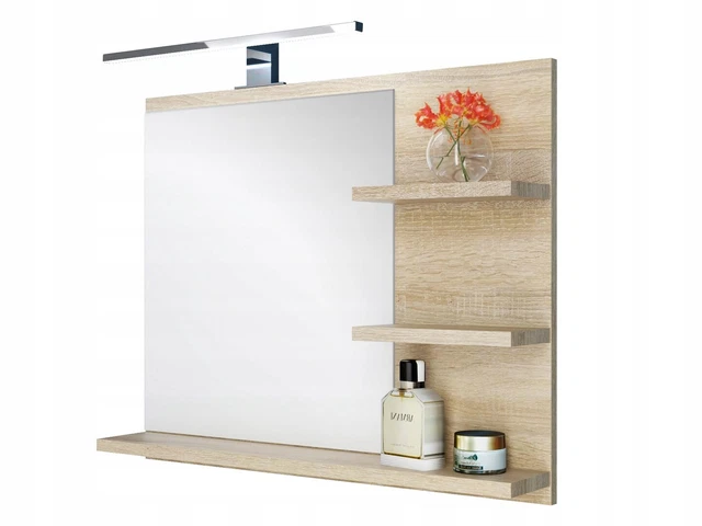 DOMTECH BADSPIEGEL MIT Ablagen und LED Beleuchtung Eiche Badezimmer ... DOMTECH BADSPIEGEL MIT Ablagen und LED Beleuchtung Eiche Badezimmer ...