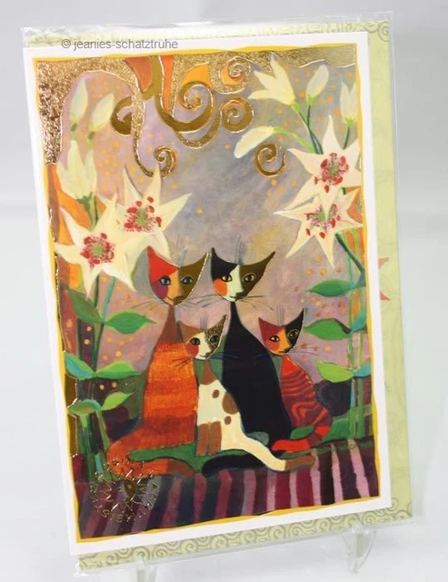 KLAPPKARTE / KUNSTKARTE / Doppelkarte CAT Rosina WACHTMEISTER Katzen mit Lilien EUR 3,95 ...