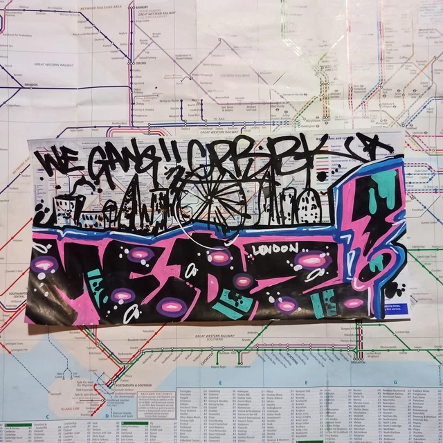 ORIGINAL GRAFFITI ART Painting On London Underground Map Signed Rare ...