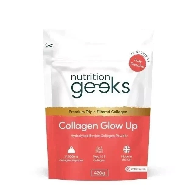 NUTRITION GEEKS Collagen Glow up Powder New& Improved 14000Mg 420G 30 ...