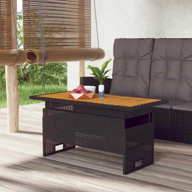 TAVOLO GIARDINO NERO 100x50x43/63cm Massello Acacia Polyrattan EUR 115,00 - PicClick IT