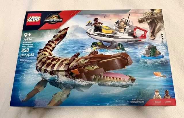LEGO JURASSIC WORLD Rebirth Brick-Built Mosasaurus Boat Mission 76974 ...