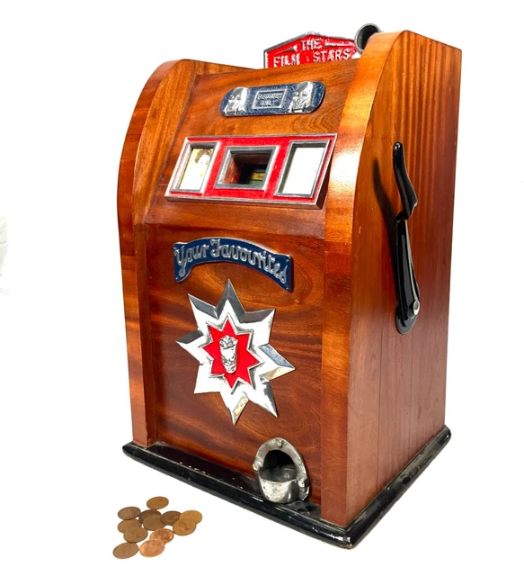 ANTIQUE ONE ARM Bandit Arcade Coin Operated Games Machine 'Film Stars ...