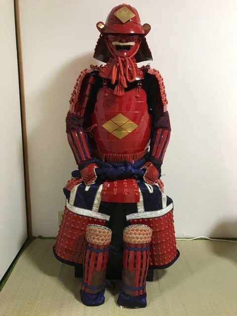 JAPANESE RED ARMOR "武田菱" Vintage Samurai busho Yoroi Kabuto from japan ...