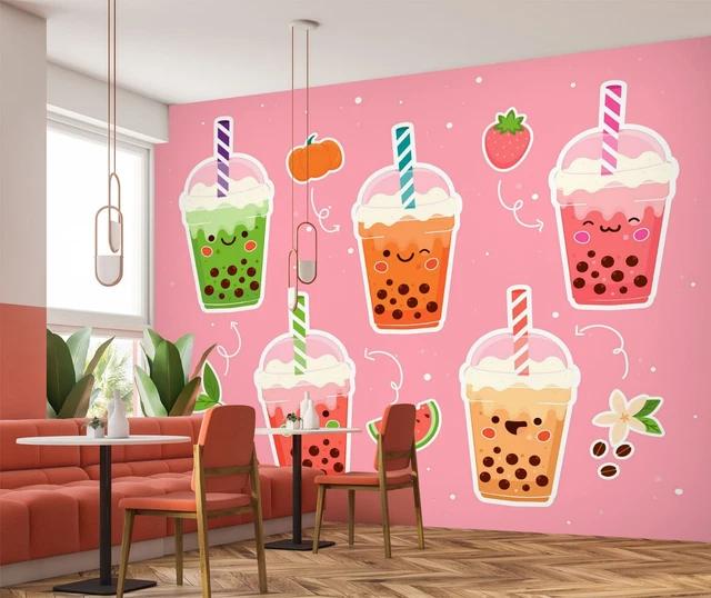 3D BUBBLE TEA L213 Pearl Tea Milk Tea Shop Wallpaper Wall Mural Self ...