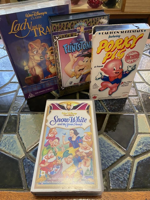 4 VINTAGE VHS Videos Tapes Snow White,Lady & The Tramp,Porky Pig,The ...