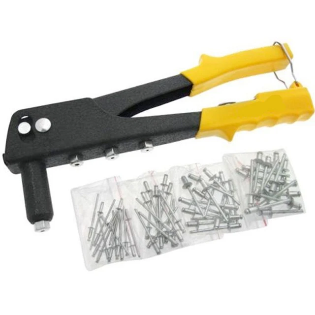 POP RIVET GUN + 60 Rivets And Nozzles - 4 Different Size Rivets ...