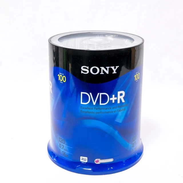 SONY DVD+R 4.7GB 120min 1-16X Recordable Inkjet PRINTABLE 100 Pack ...