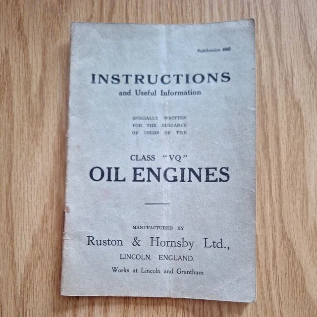 RUSTON HORNSBY CLASS Vq Oil Engines Instruction 6042 Manual £11.12 ...